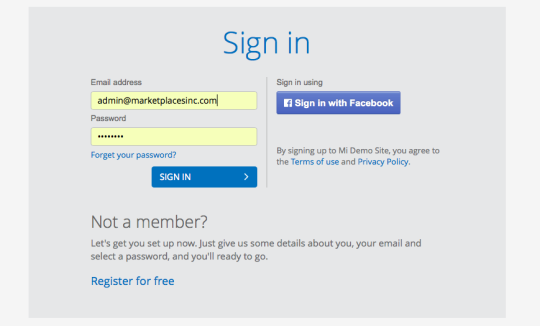 Demo Site : Sign in as an Administrator - Marketplaces Inc